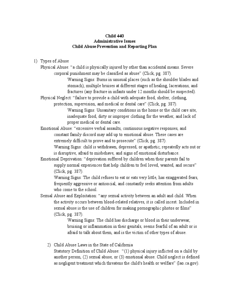 Child Abuse Prevention and Reporting Plan | PDF | Child Abuse | Caregiver