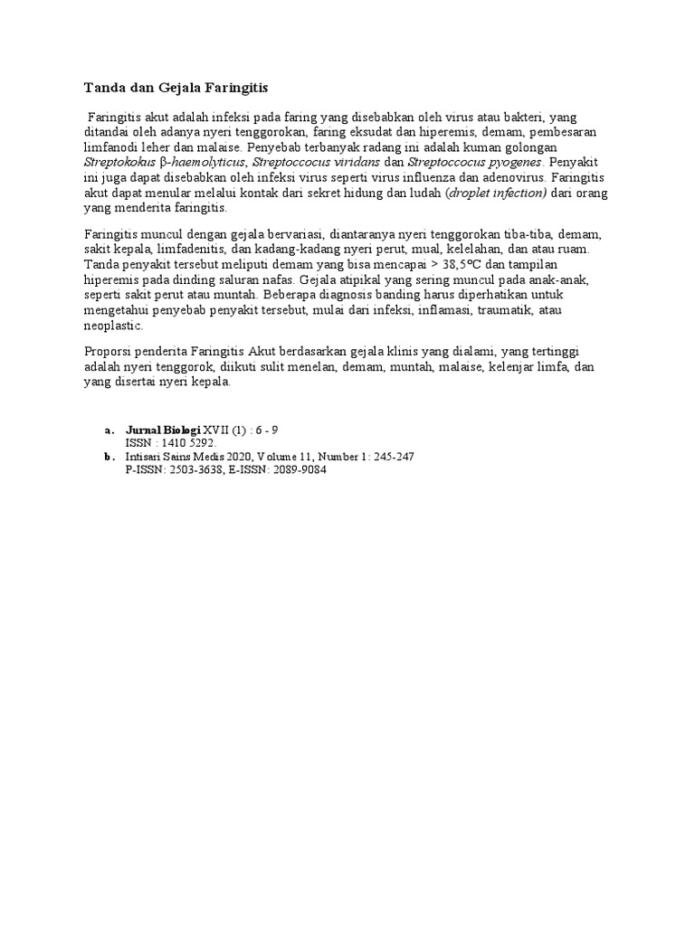 Tanda Dan Gejala Faringitis | PDF