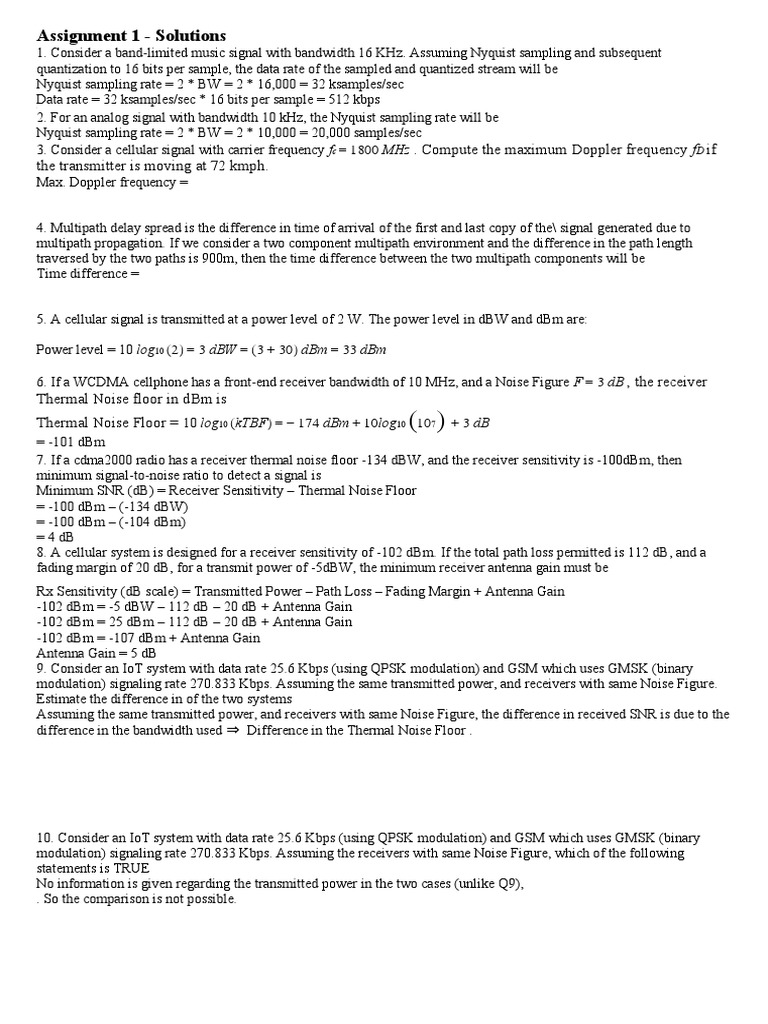 Assignment 1 - Solutions: - Compute The Maximum Doppler Frequency F If ...