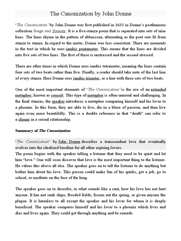The Canonization by John Donne | PDF | Poetic Form | Poetry