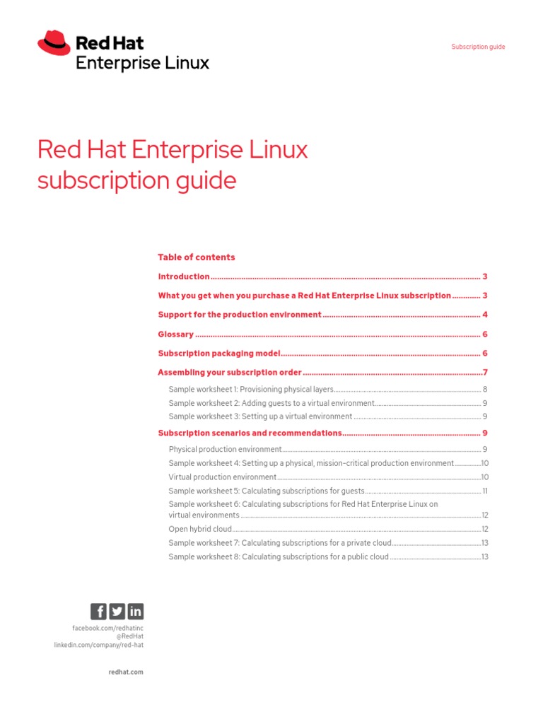 Red Hat Enterprise Linux Subscription Guide | PDF | Red Hat | Cloud ...