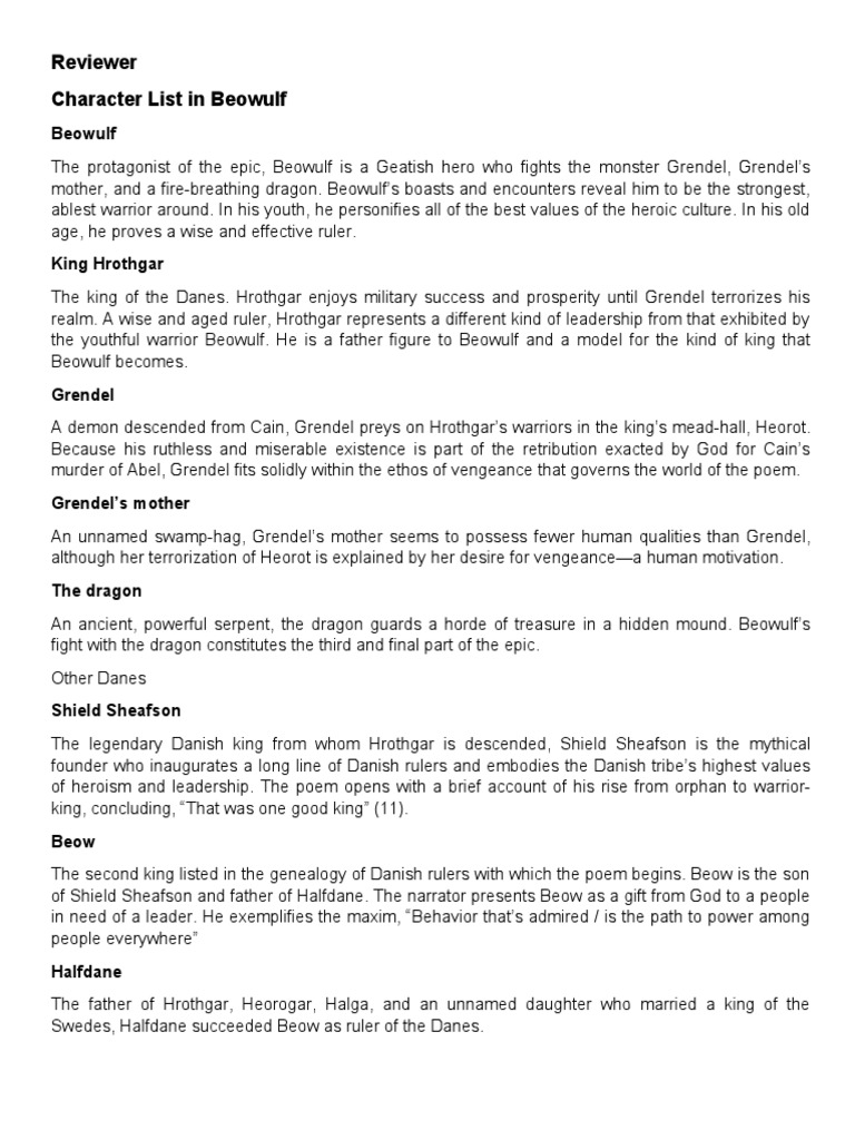 Beowulf Character Overview and Analysis | PDF | Beowulf | Scandinavian ...