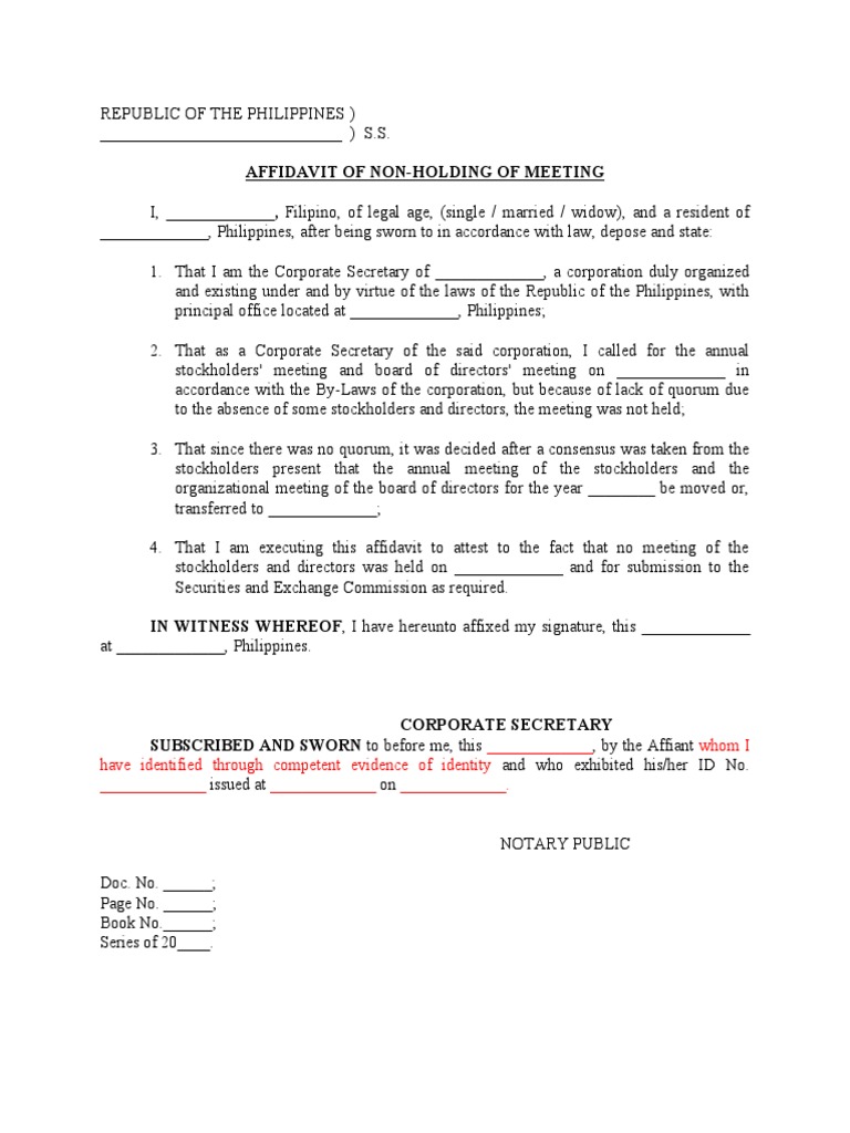 Affidavit of Non Holding of Meeting | PDF