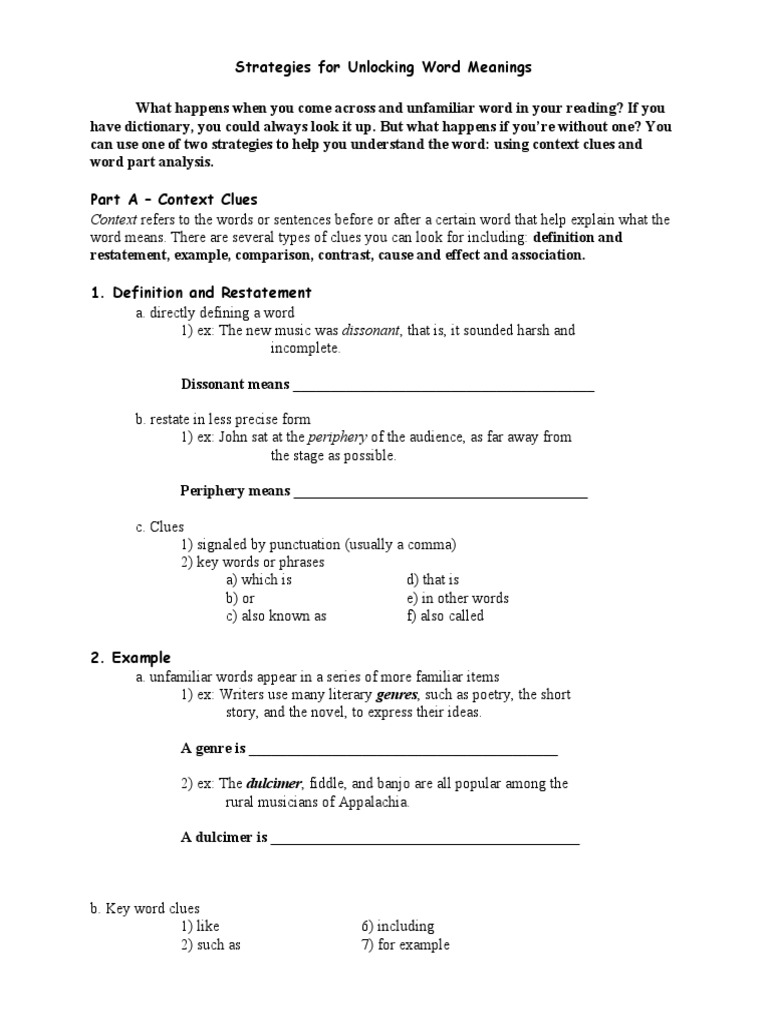 Strategies For Unlocking Word Meanings | PDF | Word | Adjective