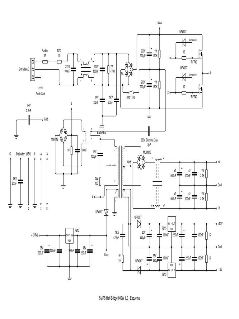 SMPS Half-Bridge 800W Schematic | PDF