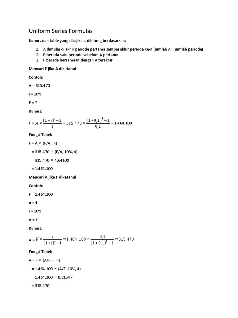 Uniform Series Formulas | PDF