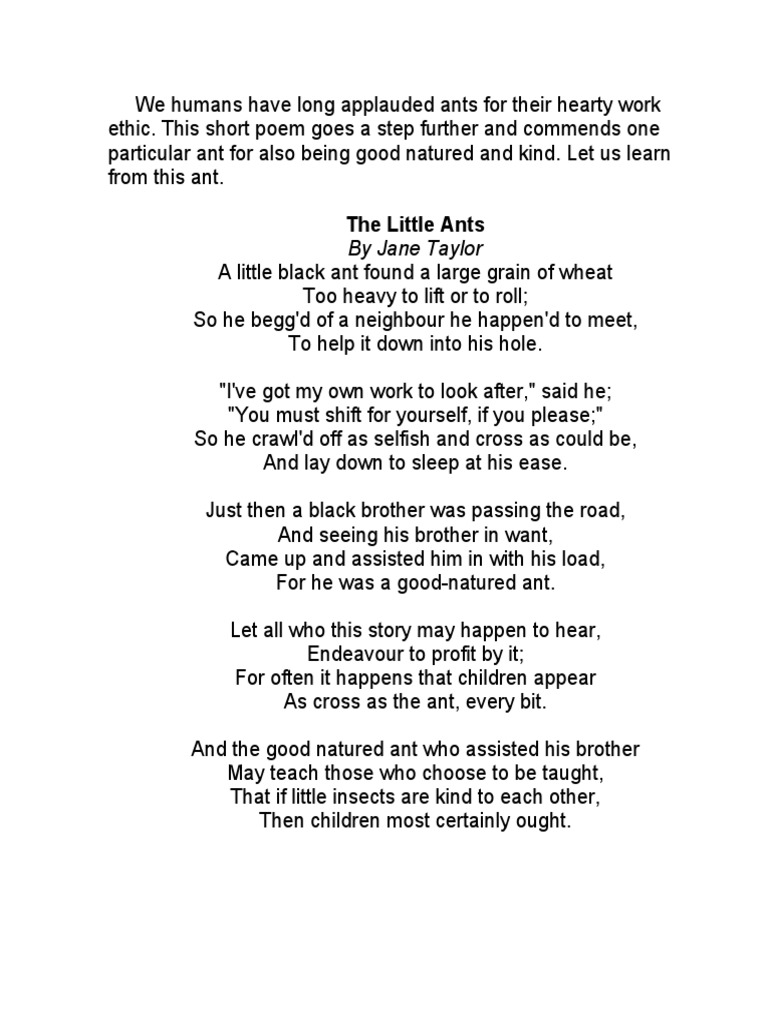 The Little Ants: by Jane Taylor | PDF