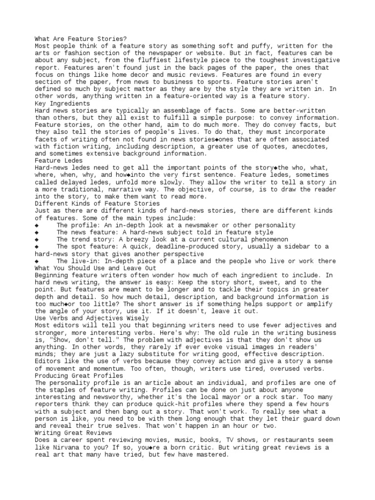 Feature Stories | PDF | News | Narrative