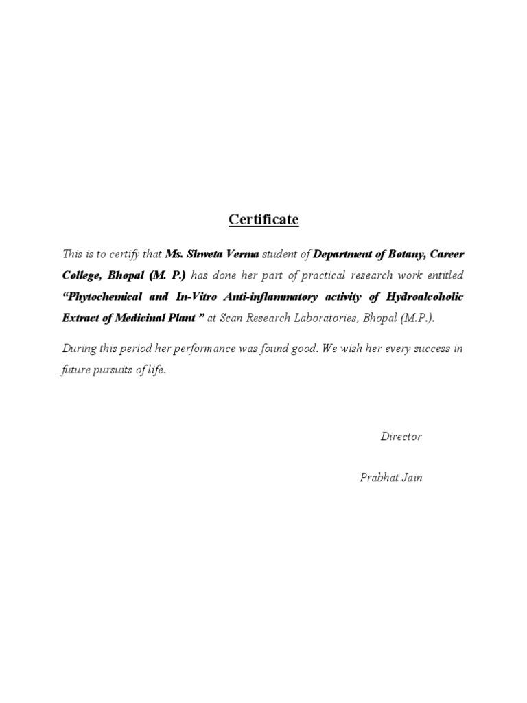 CERTIFICATE For Print | PDF | Botany | Pharmacognosy