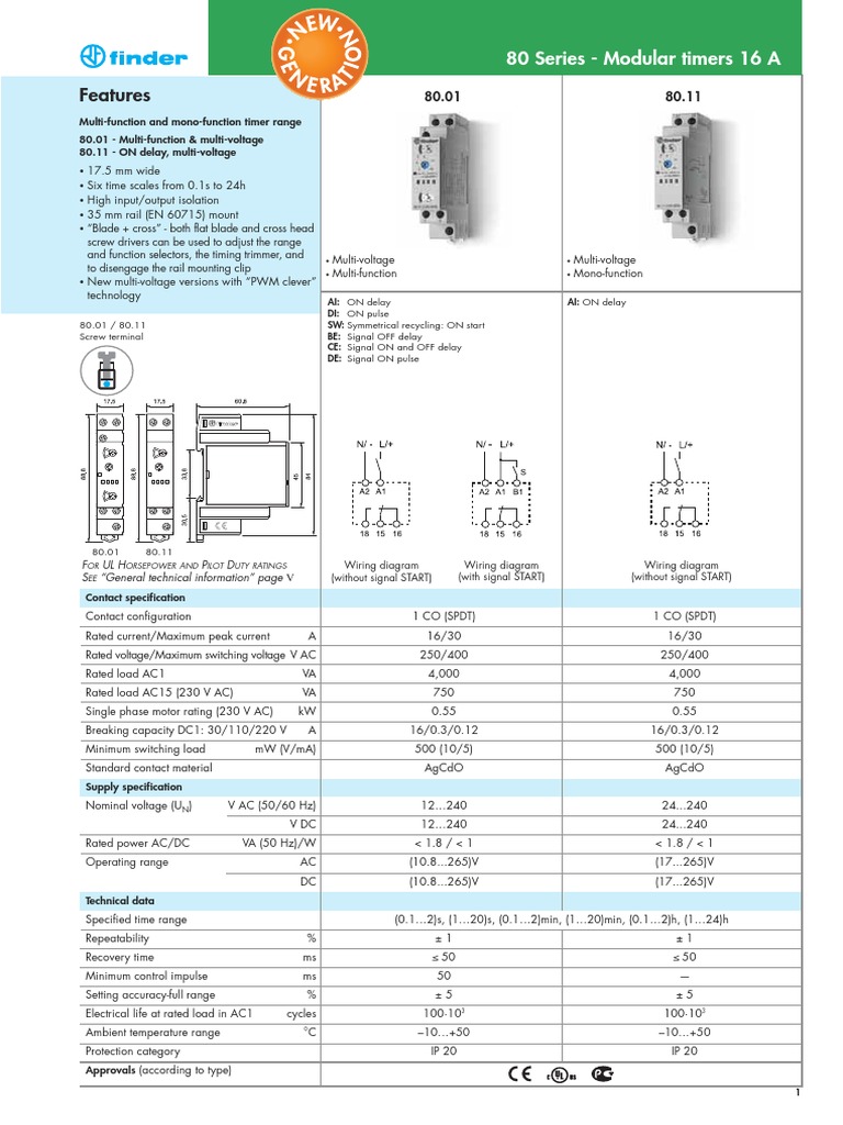 Finder 80.01 Timer Relay Overview | PDF | Switch | Alternating Current