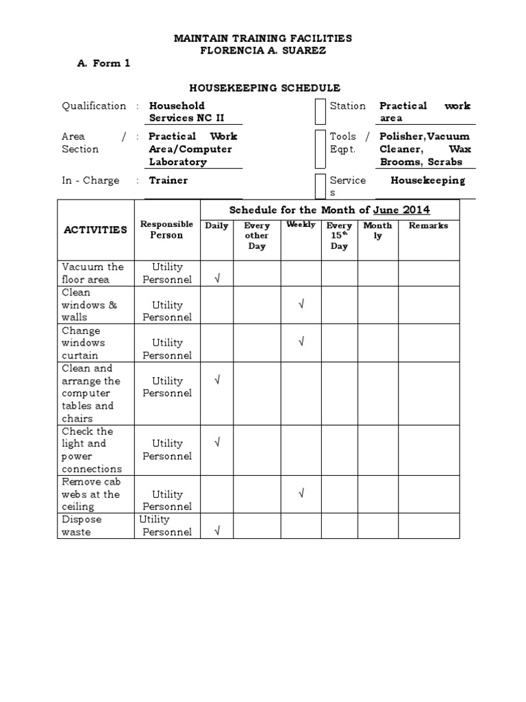 Housekeeping Inspection Checklist | PDF | Housekeeping | Vacuum Cleaner