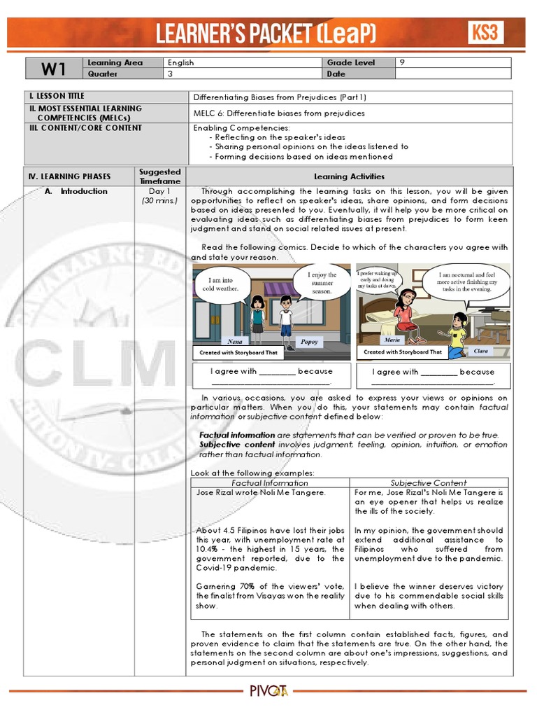 English 9 Q3 Week 1 | PDF | Philippines