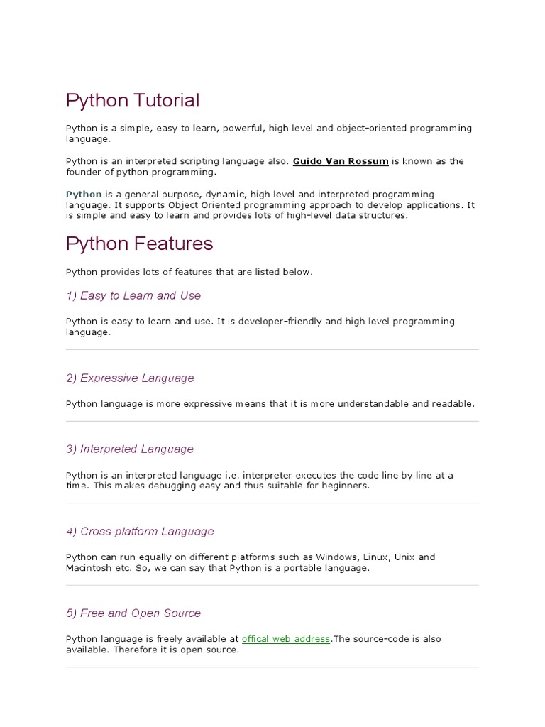Python Tutorial: 1) Easy To Learn and Use | Download Free PDF | Python (Programming Language ...