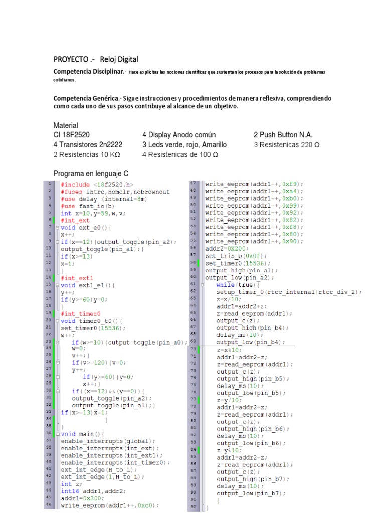 Proyecto Reloj Digital | PDF