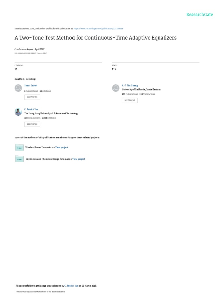 A Two-Tone Test Method For Continuous-Time Adaptiv | PDF | Equalization ...