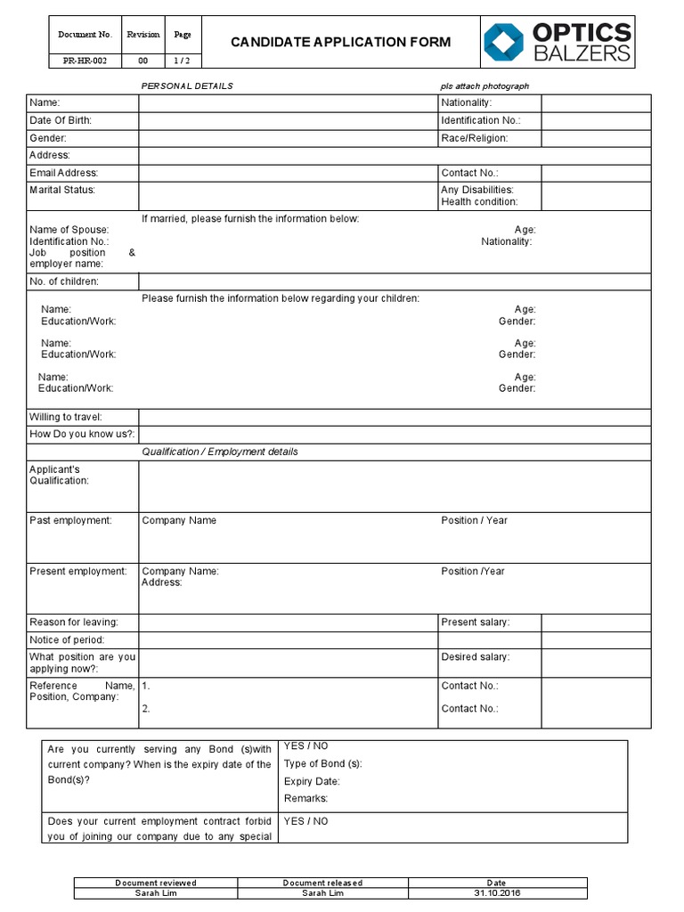 FM-HR-002 Candidate Application Form For Interview | PDF | Employment ...