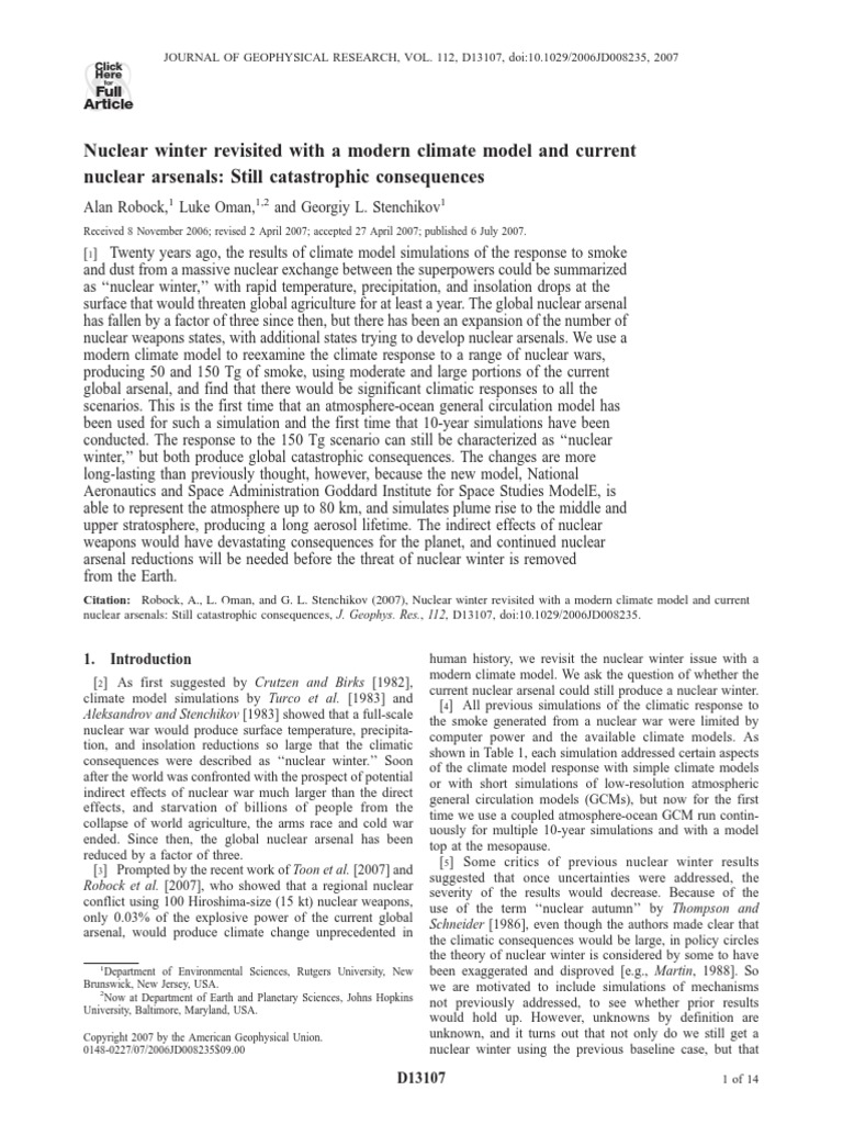 Nuclear Winter Revisited With A Modern Climate Model and Currentnuclear ...