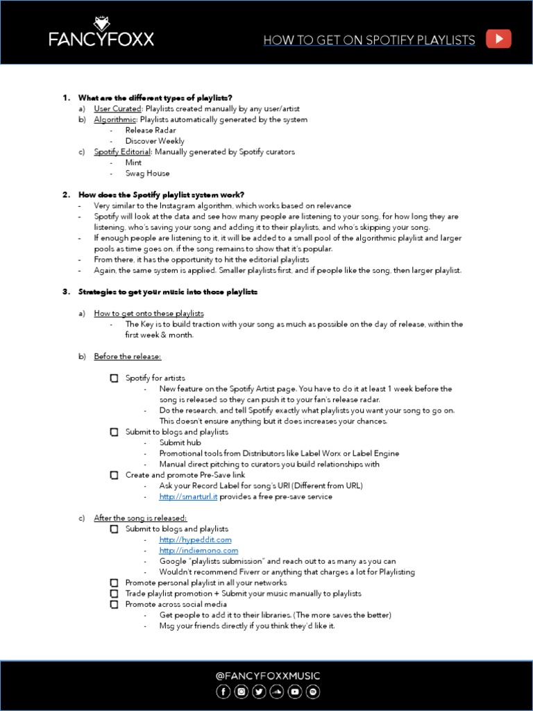 Spotify Playlists Handbook (FancyFoxx Music) | PDF | Spotify | Websites