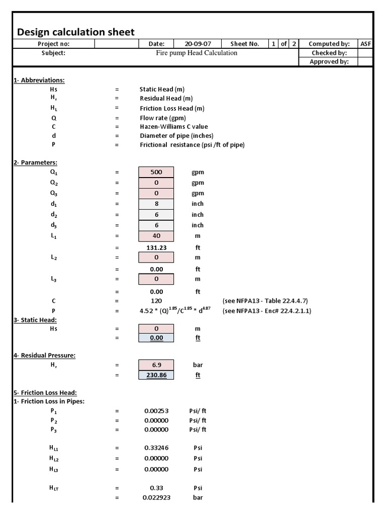 Fire Pump Head Calculations | PDF