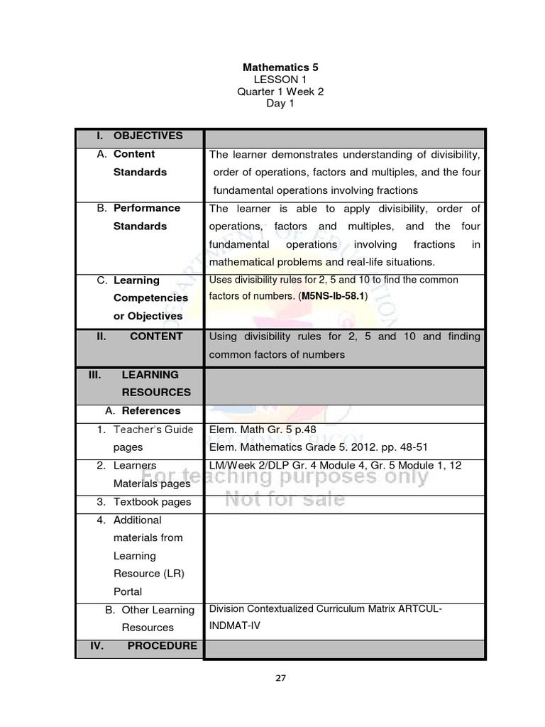 Mathematics-5 Q1-W2 | Download Free PDF | Teachers | Learning