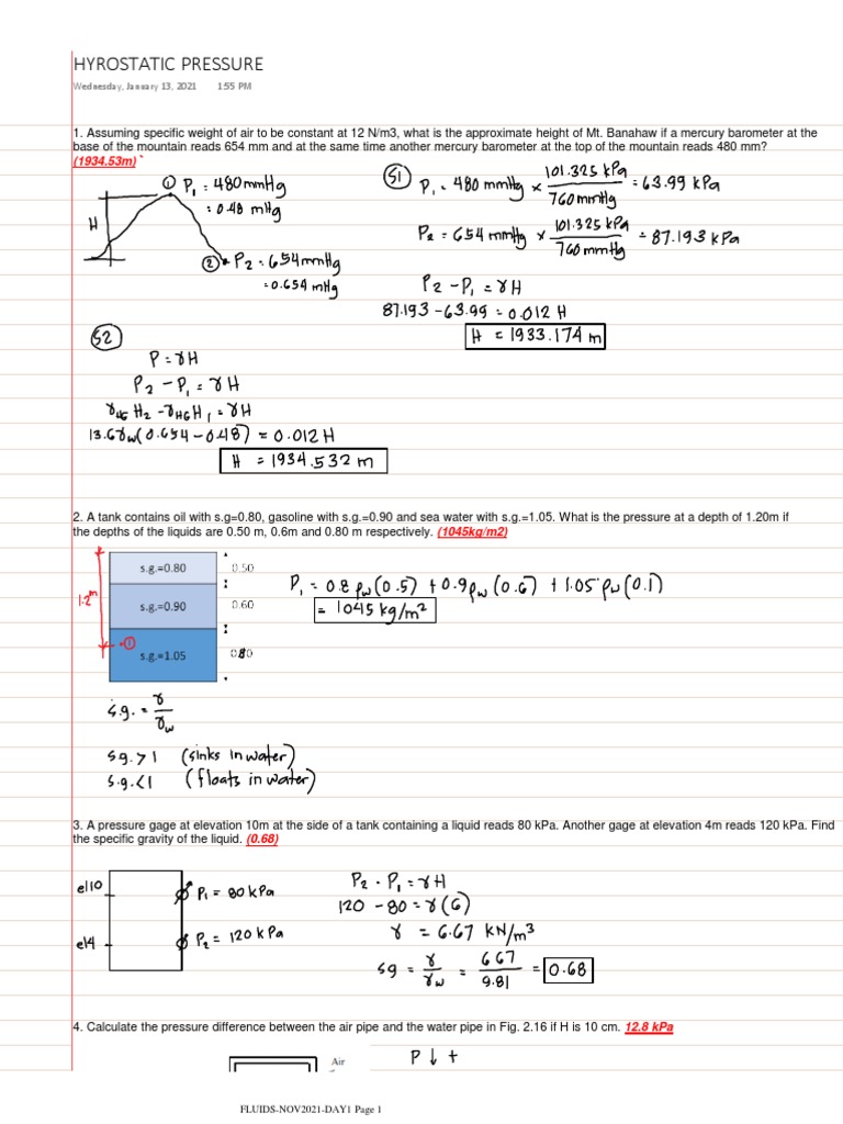 Hydrostatic Forces and Fluid Flow Calculations | PDF | Buoyancy | Pressure