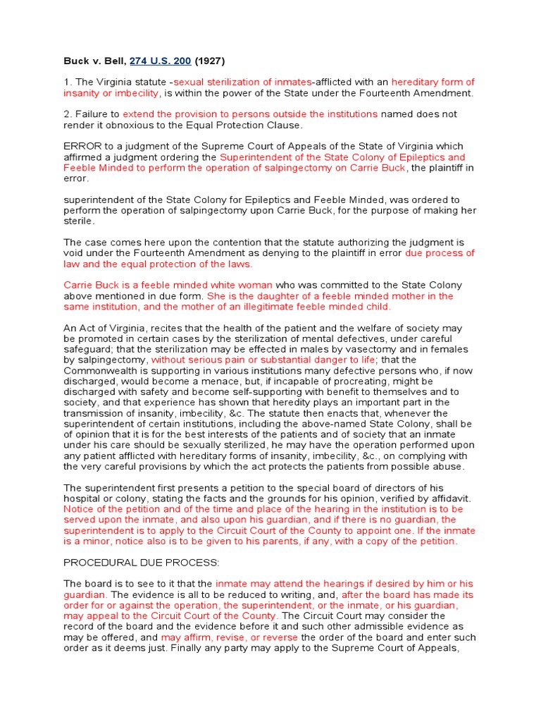Buck V Bell | PDF | Constitutional Law | Public Law