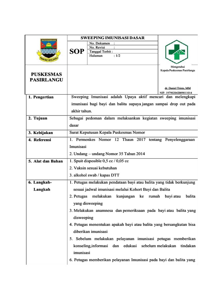 SOP SOP: Puskesmas Puskesmas Pasirlangu Pasirlangu | PDF