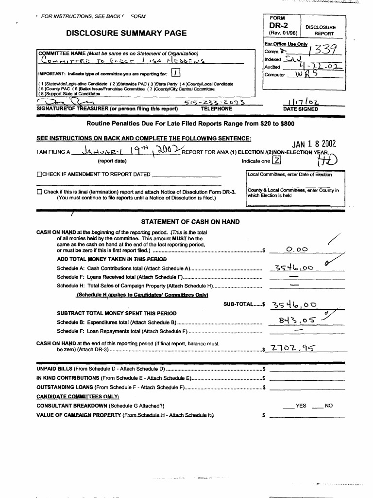 Disclosure Summary Page C'0 - . R: DR-2 | PDF | Political Action ...