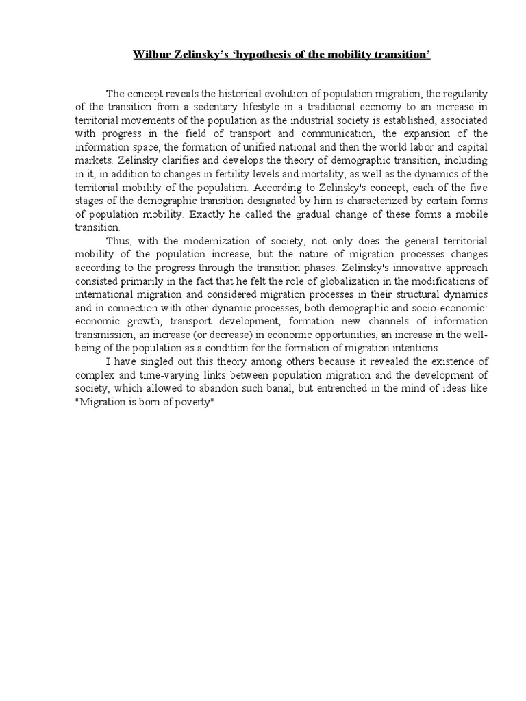 Wilbur Zelinsky's Hypothesis of The Mobility Transition' | PDF | Social ...