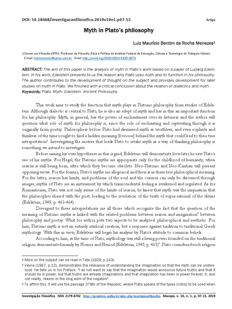 Myth in Platos Philosophy | PDF | Plato | Reason