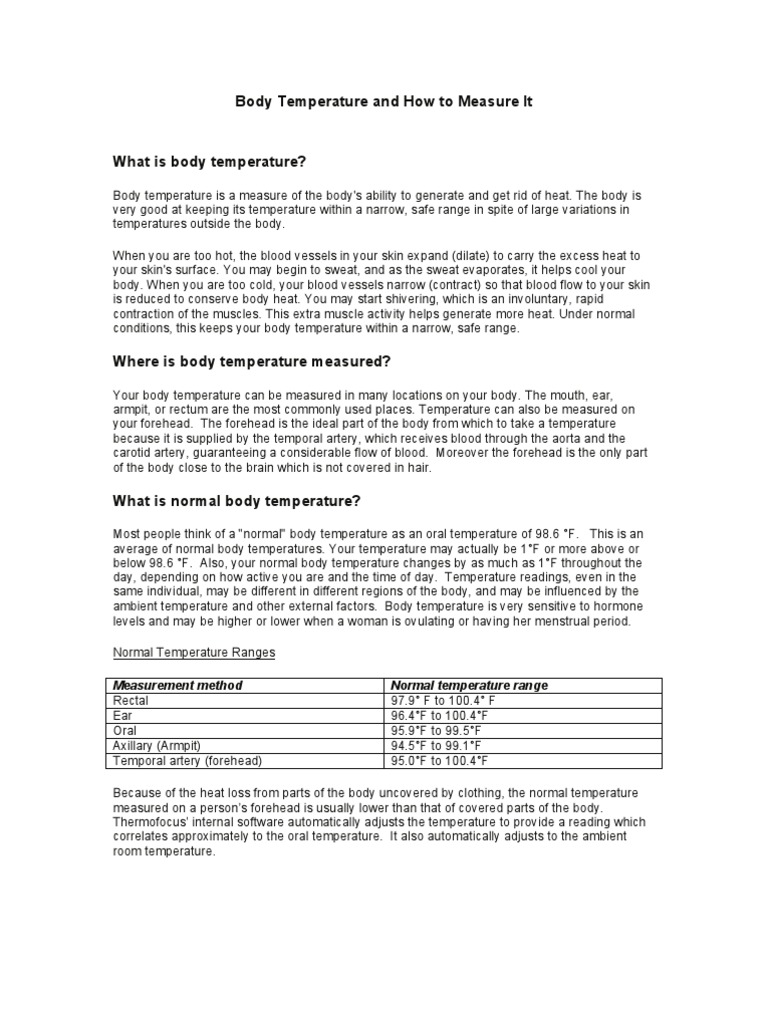 Body Temperature and How To Measure It | PDF | Hyperthermia | Fever