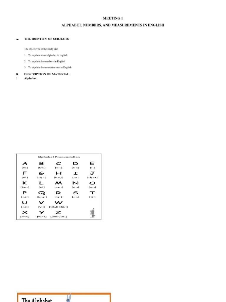 Pertemuan Ke - 1, Alphabet, Numbers and Measurements in English | PDF ...