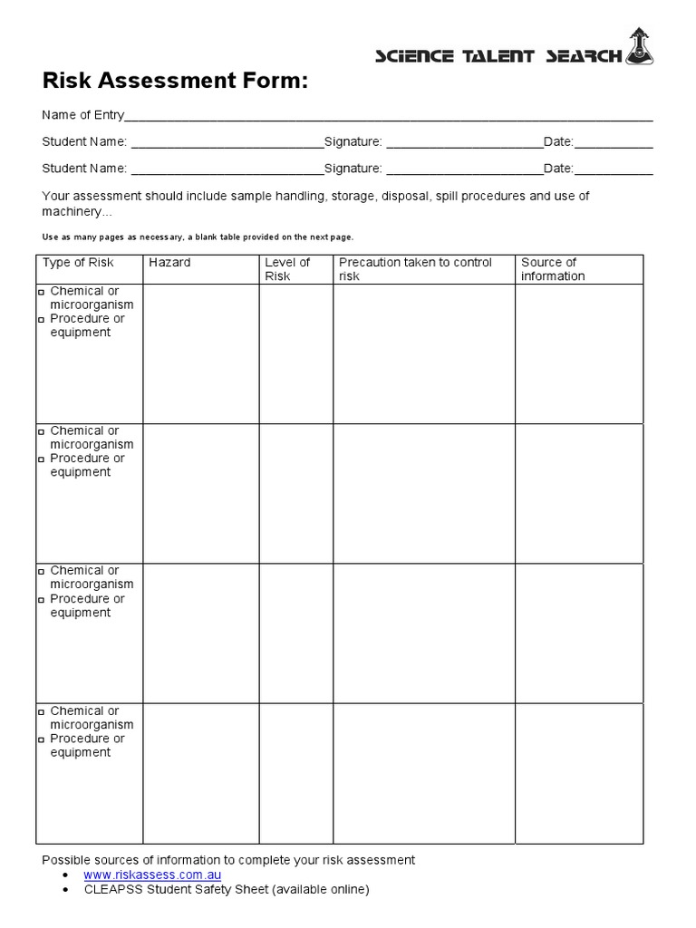 Blank Risk Assessment Form | PDF