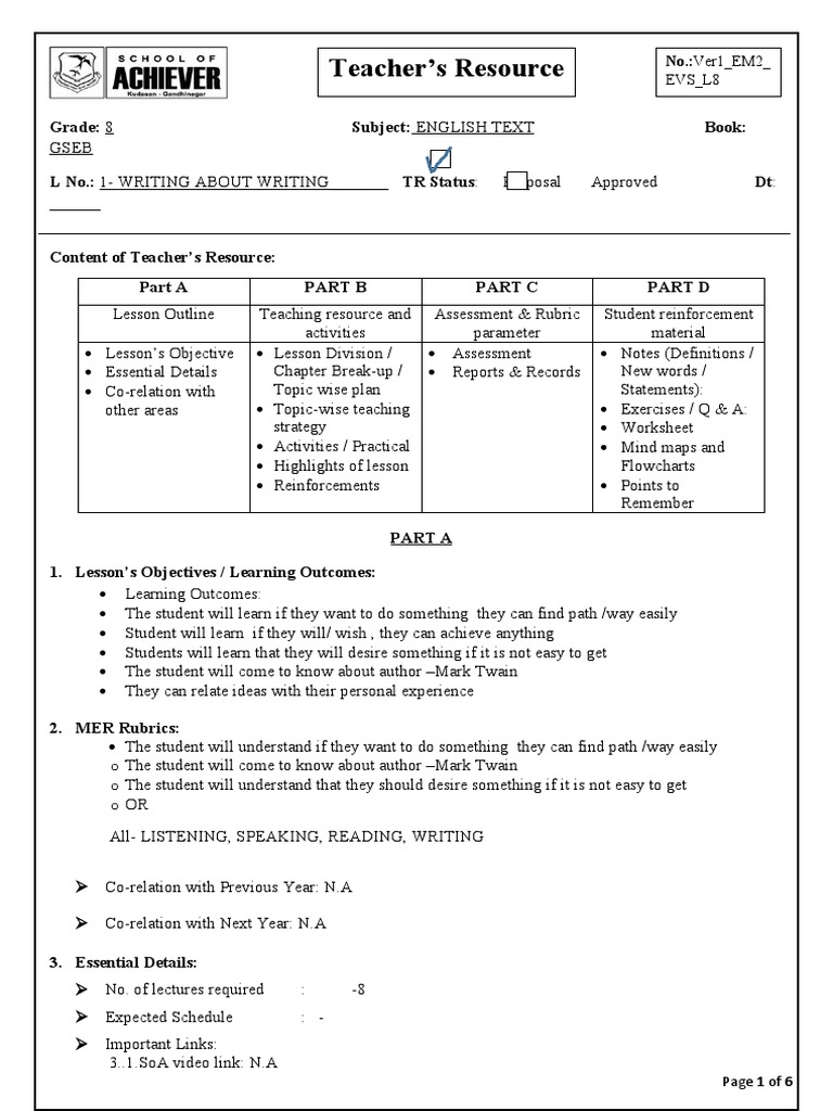 A Detailed Lesson Plan on 'Where There is a Will There is a Way' | PDF ...