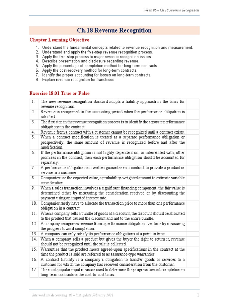 Ch.18 Revenue Recognition: Chapter Learning Objective | PDF | Franchising | Revenue