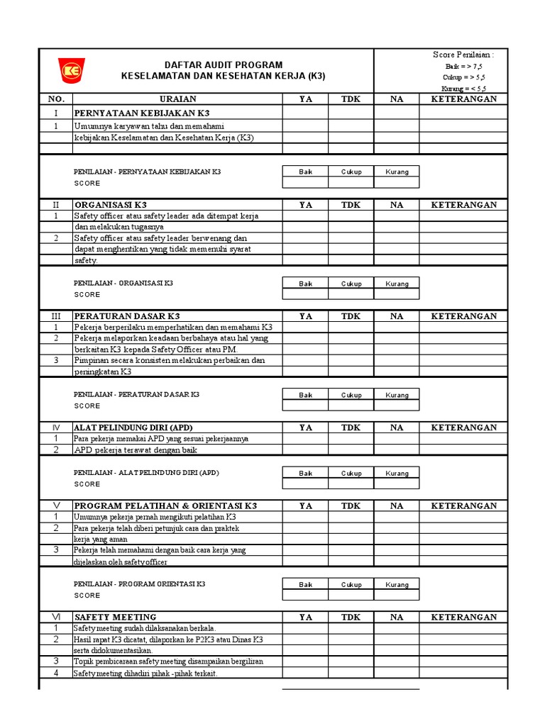 Daftar Program Inspeksi K3 | PDF