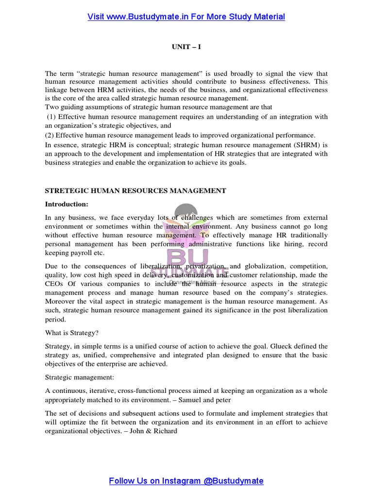 Strategic Human Resource Management Notes | PDF | Human Resources ...