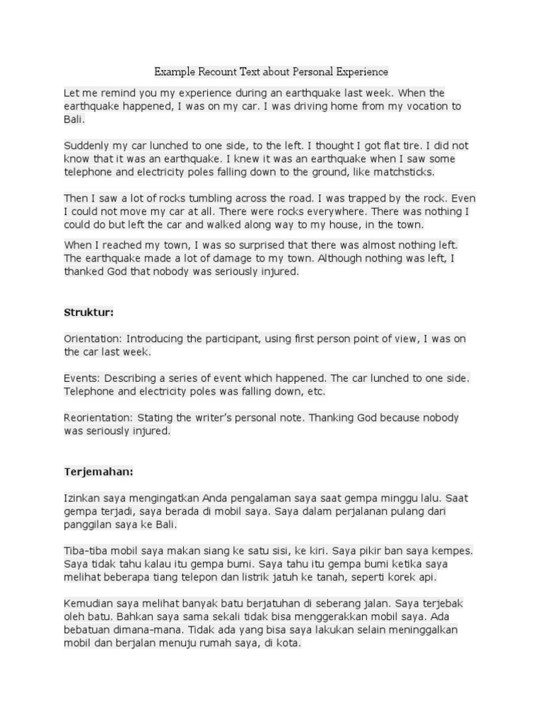 Example Recount Text About Personal Experience | PDF