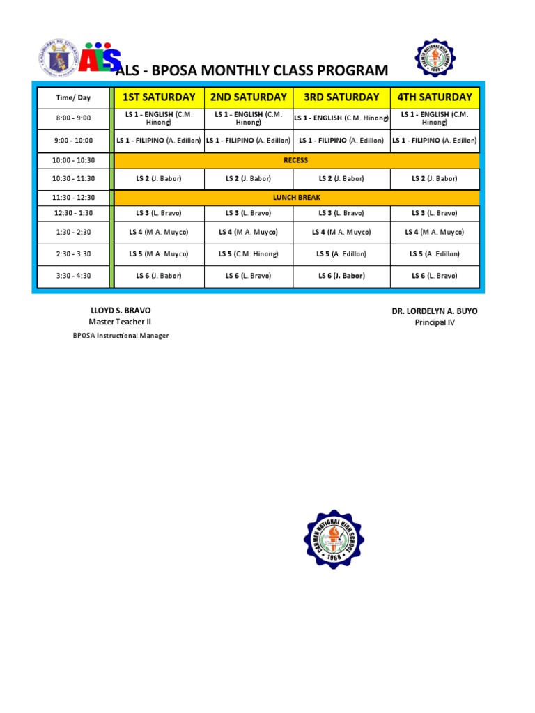 Als - Bposa Monthly Class Program: 1St Saturday 2Nd Saturday 3Rd ...