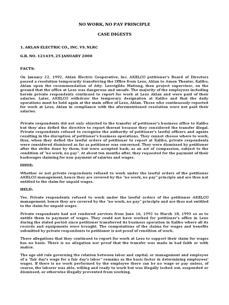 The "No Work, No Pay | PDF | Wage | Employment