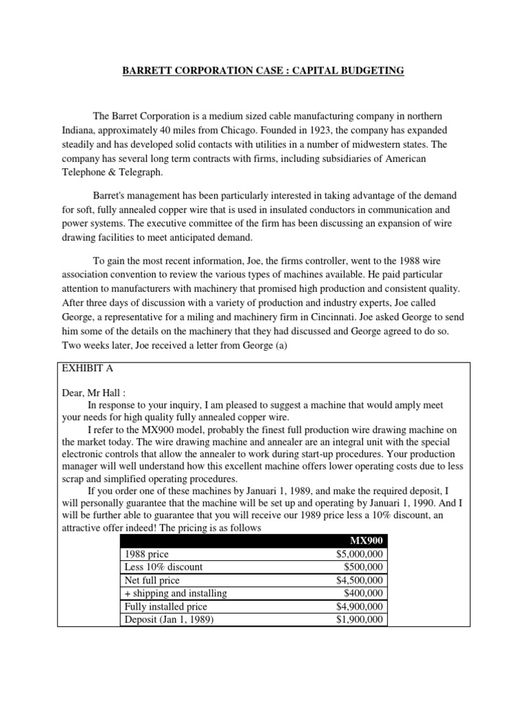 Barrett Corporation Case: Capital Budgeting | PDF | Wire | Economies