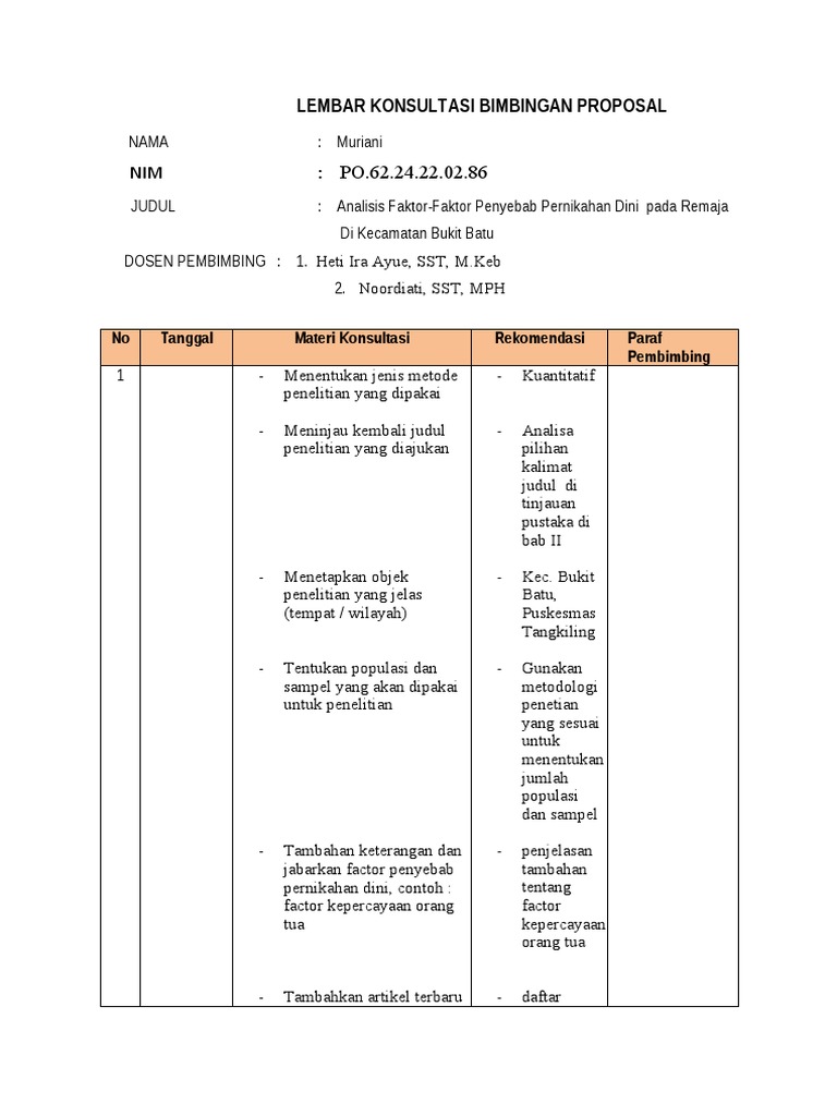 Lembar Konsultasi Bimbingan Proposal | PDF