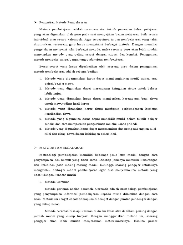 Metode Pembelajaran: Jenis dan Kelebihan | PDF