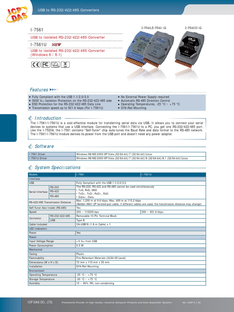 Datasheet I-7561 Converter | PDF | Usb | System Software