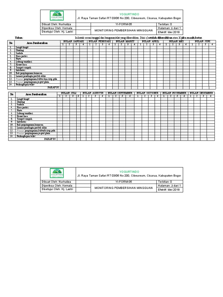 FORM-05-Formulir Monitoring Pembersihan Mingguan | PDF