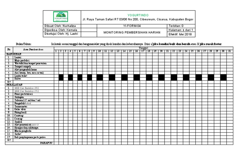 FORM-04-Formulir Monitoring Pembersihan Harian | PDF
