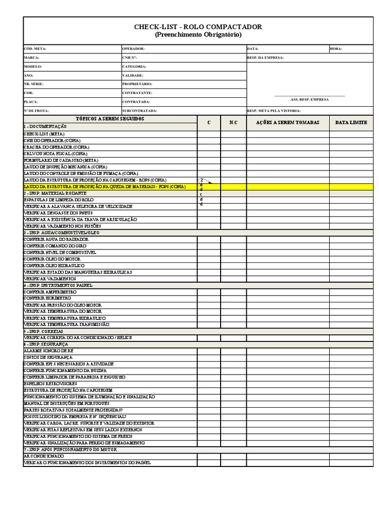 3000.G.DAD.0007 - Check List - ROLO COMPACTADOR - Revisão 02 - 19.08. ...