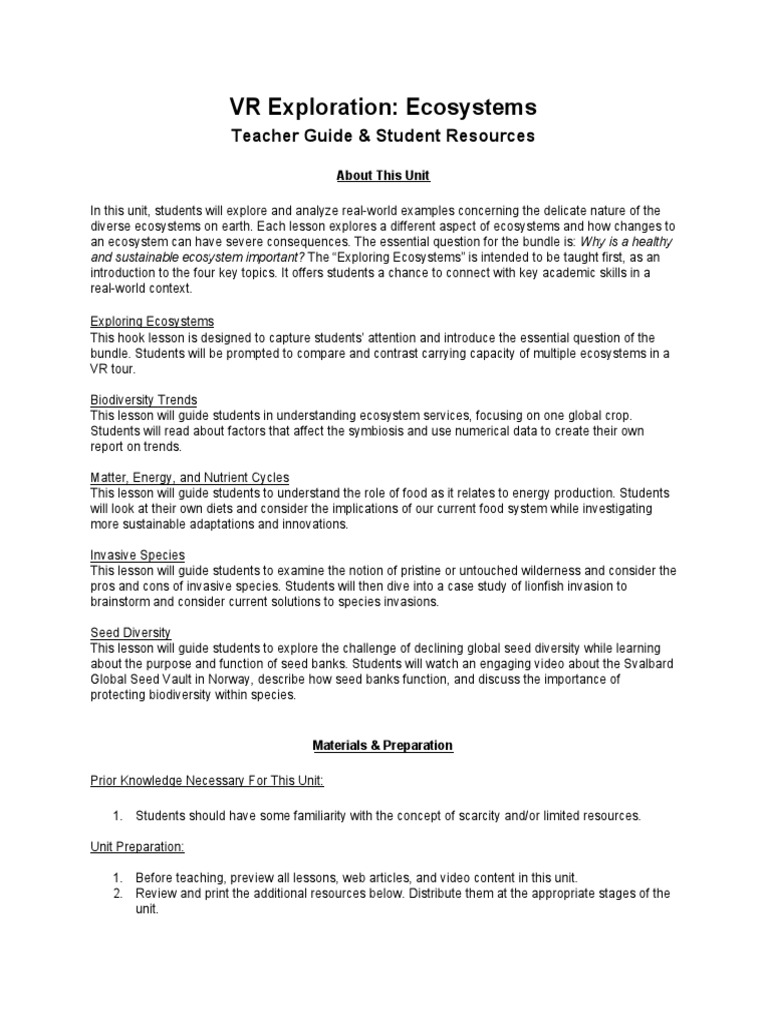 Ecosystems (Lesson Plan) | PDF | Biodiversity | Virtual Reality