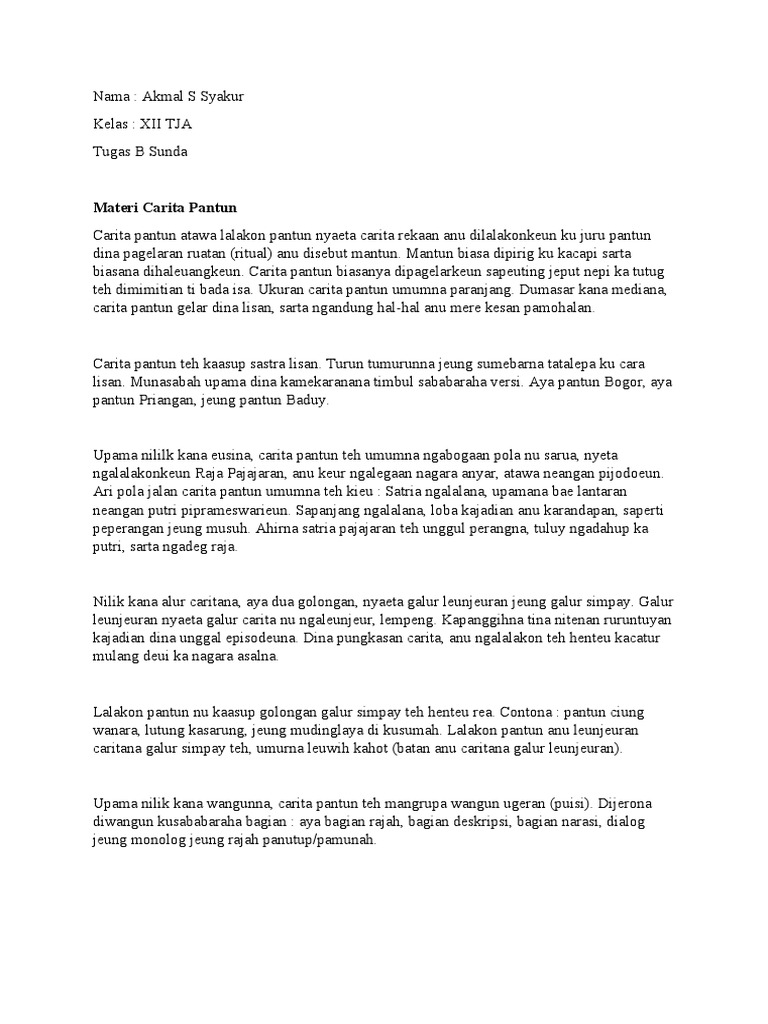 Tugas - Akmal - Basa Sunda - Carita Pantun | PDF