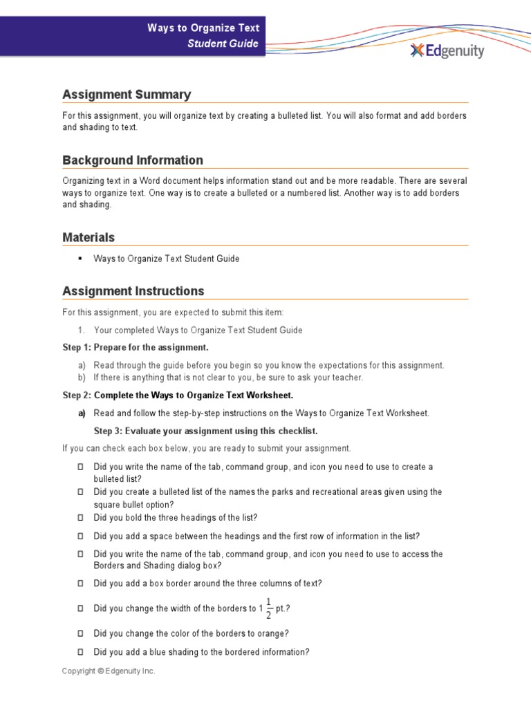 Hands-On Assignment-Ways To Organize Text-Student Guide | PDF ...